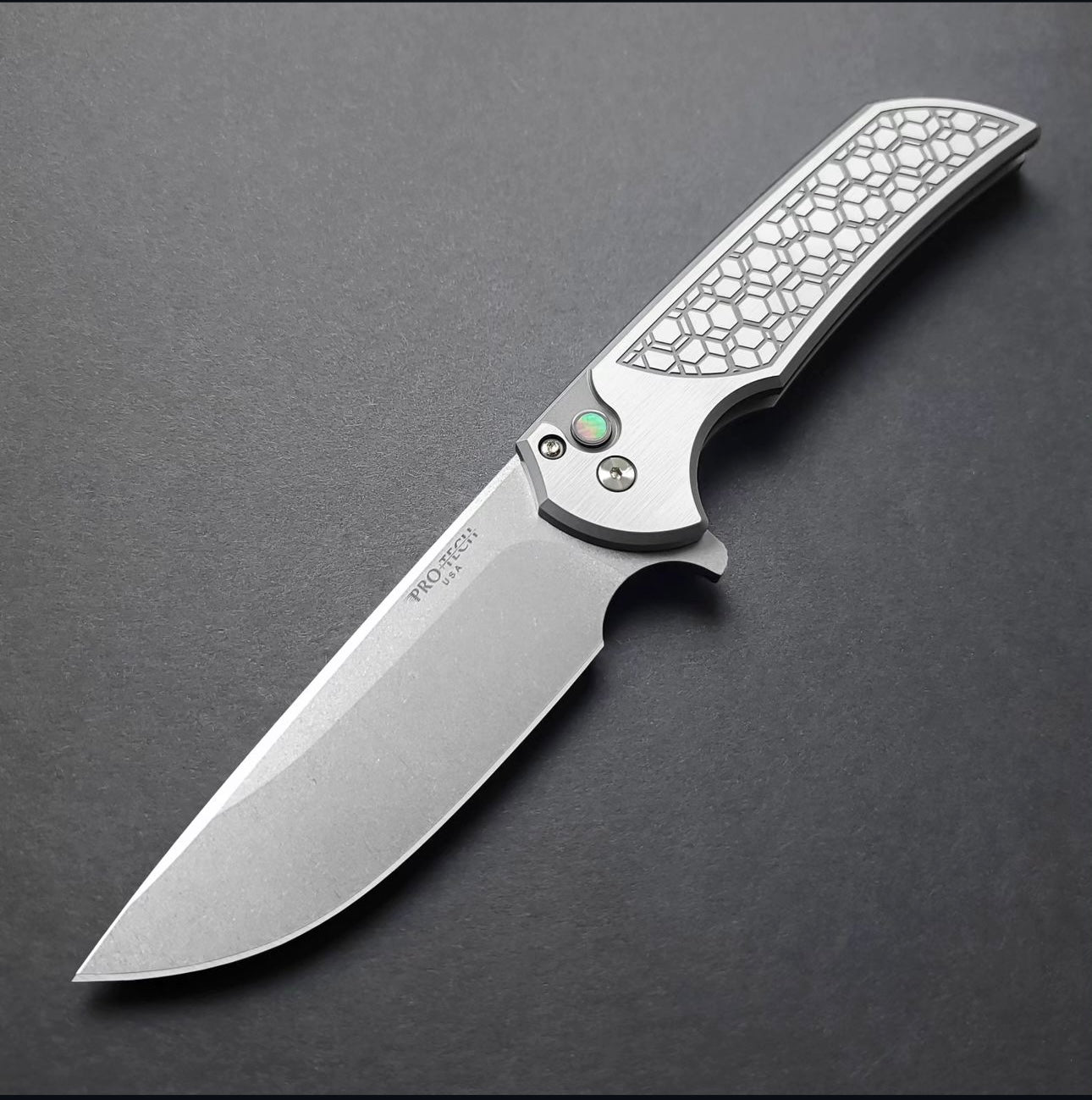 Pro-Tech Custom Steel Gridlock Mordax - "Gridlock" Handle - Stonewash ...
